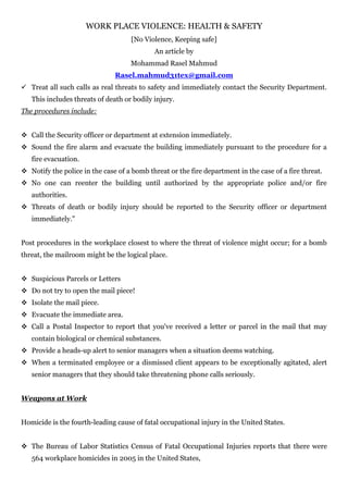 Work place violence-Health & Safety | PDF