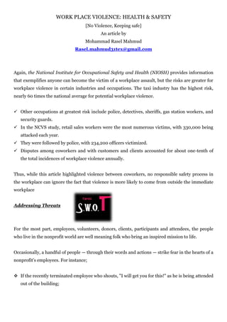 Work place violence-Health & Safety | PDF