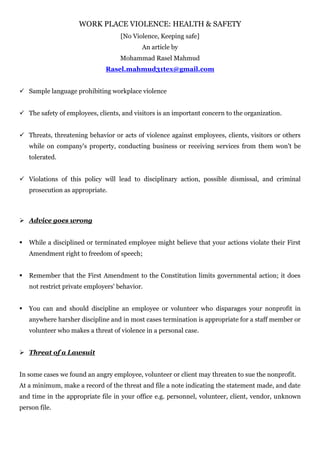 Work place violence-Health & Safety | PDF