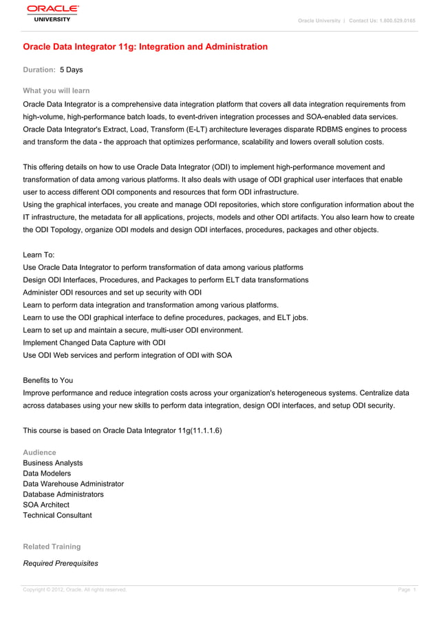 Oracle Data Integrator 11g Integration and Administration | PDF