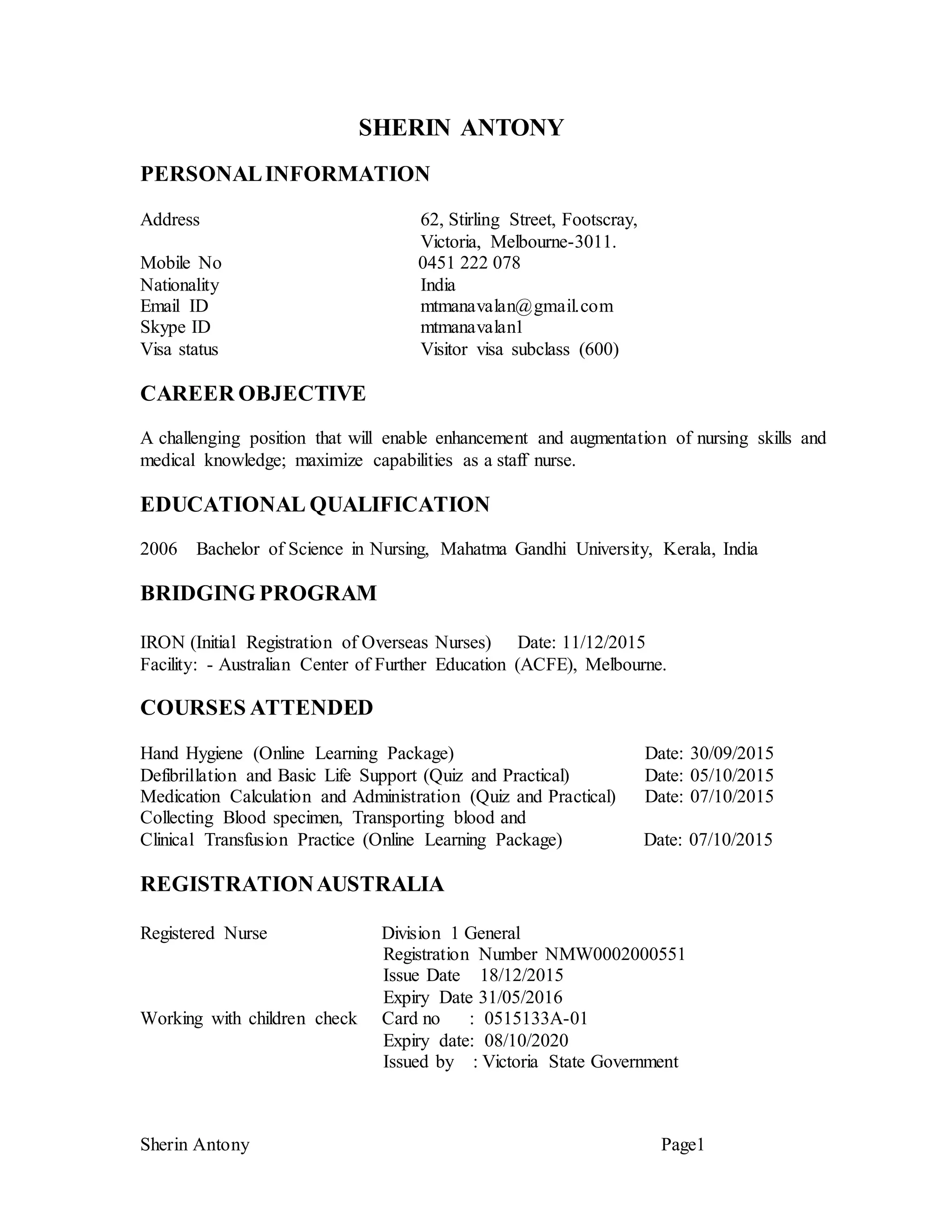 CV SHERIN ANTONY | PDF