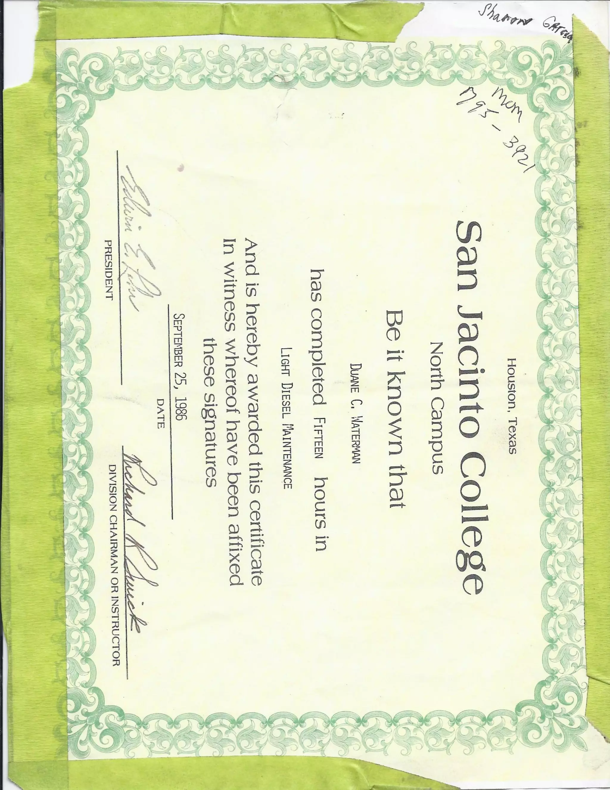 San Jacinto Certificate Diesel | PDF