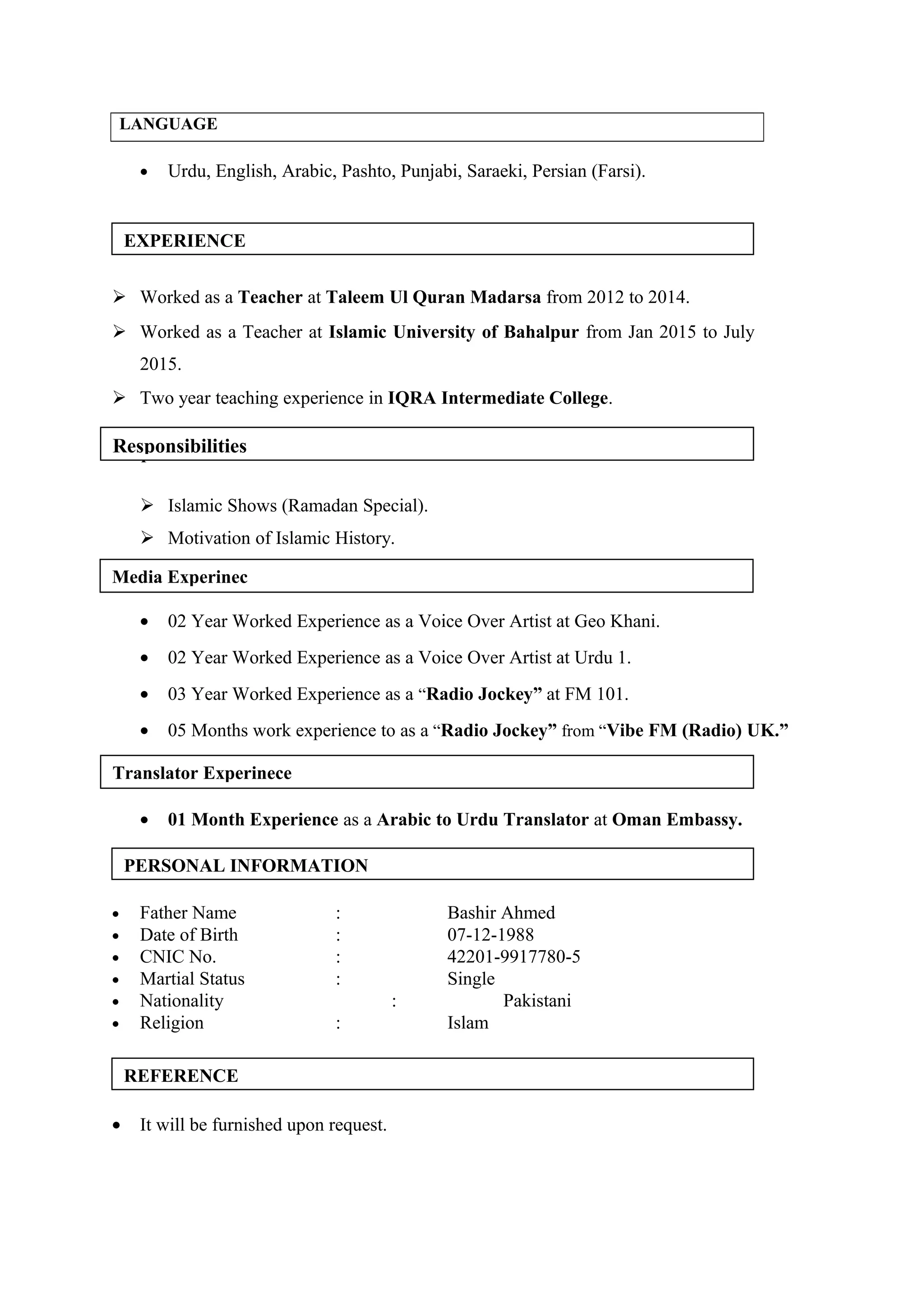 ASAD BASHIR Updated CV | DOC