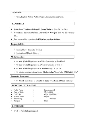 ASAD BASHIR Updated CV | DOC