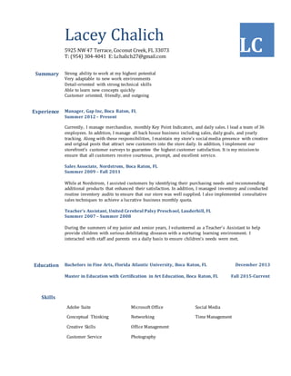 Lacey Chalich Resume Final | PDF