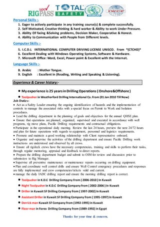 Ali kassem -Toolpusher ON Shore | DOCX