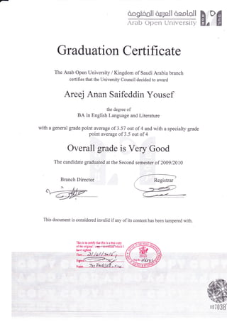 AOU Graduation Certificate | PDF