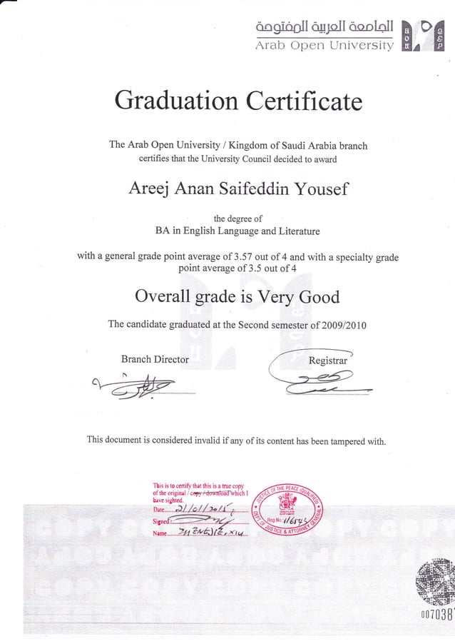 AOU Graduation Certificate | PDF