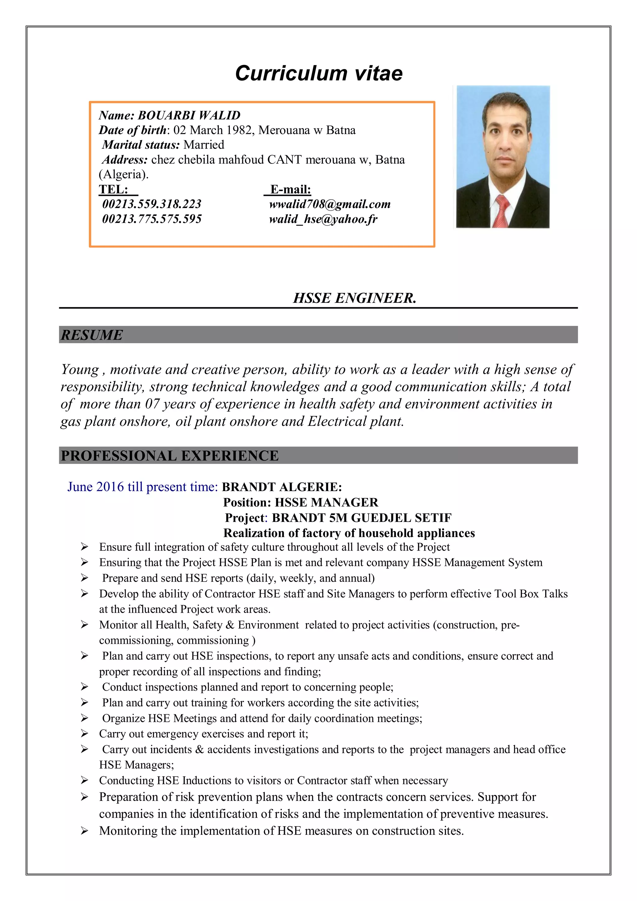 CV ANGLAIS BOUARBI WALID | PDF