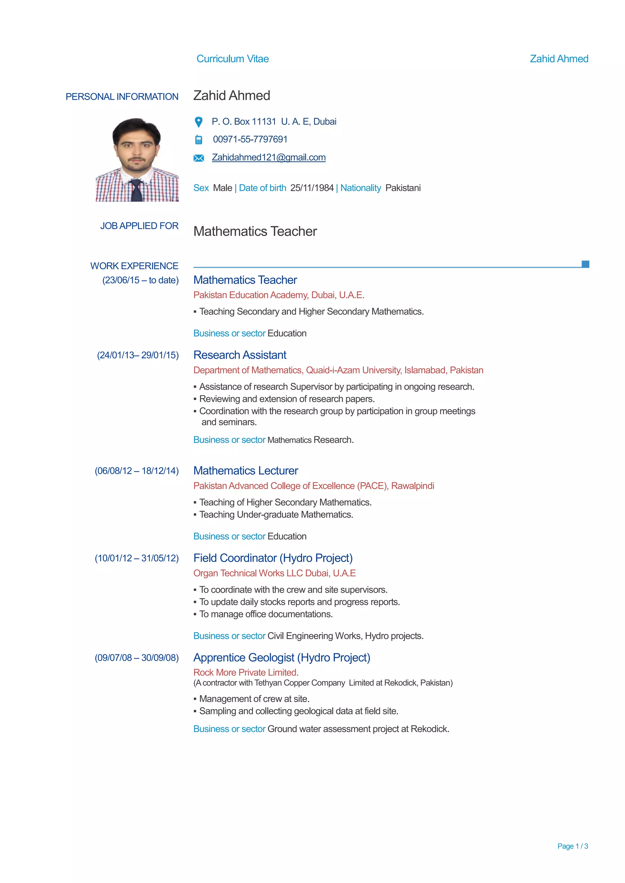Zahid Ahmed CV1 | PDF