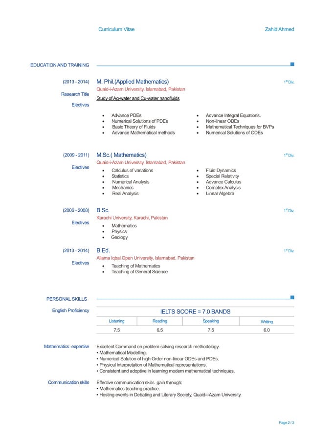 Zahid Ahmed CV1 | PDF | Physics | Science