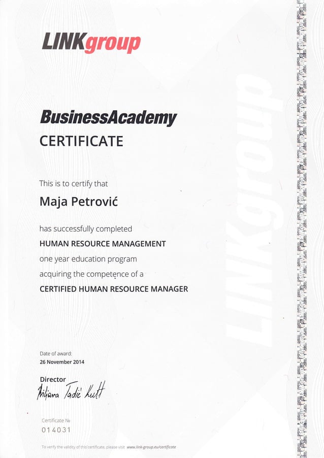 Maja Petrovic_HR Management Certificate | PDF