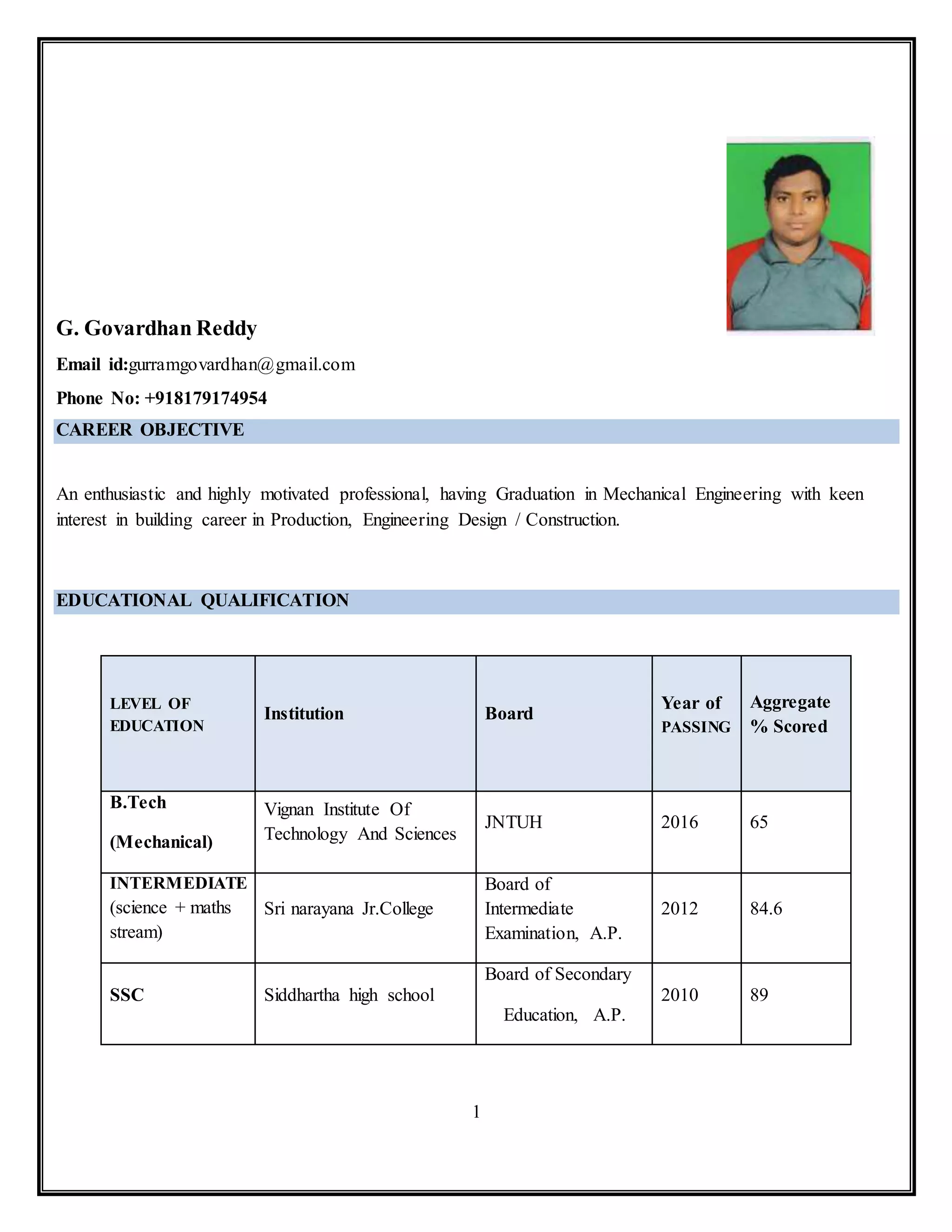 govardhan reddy resume | DOCX