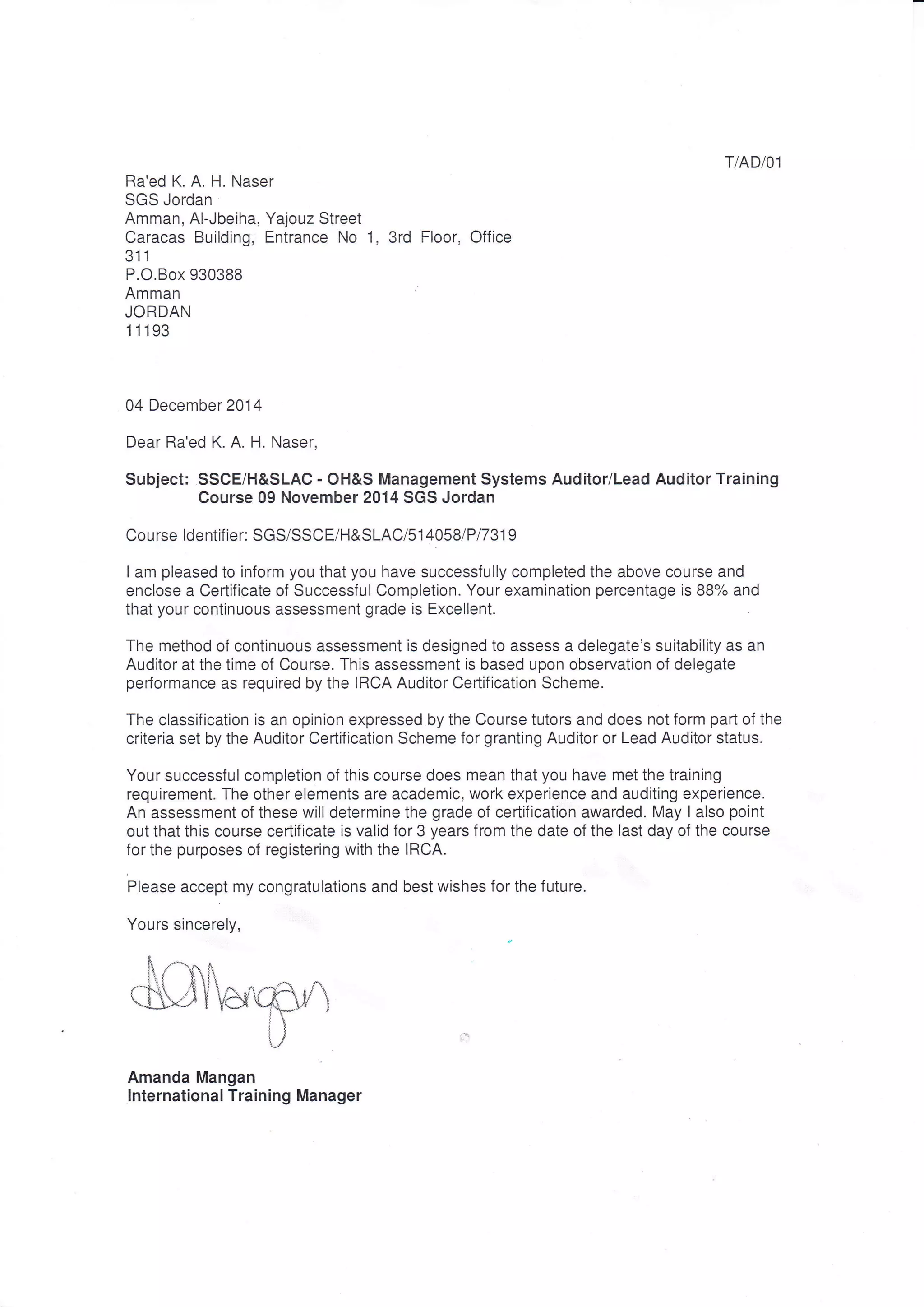 Lead Auditor OHSAS18001 Certificate | PDF