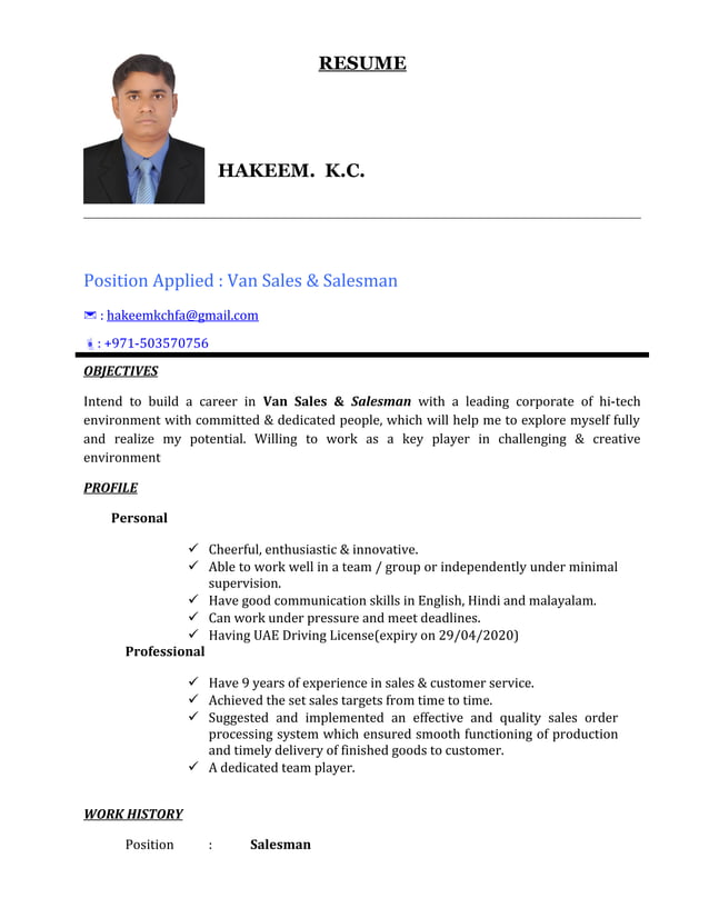 hakeem kc cv | DOC | Sales | Business