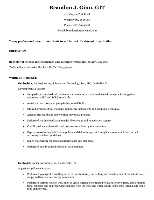 Brandon Ginn Non-science resume | DOC