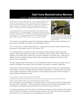 Task Force Marshall trains Warriors | DOCX | Defense Industry | Industries