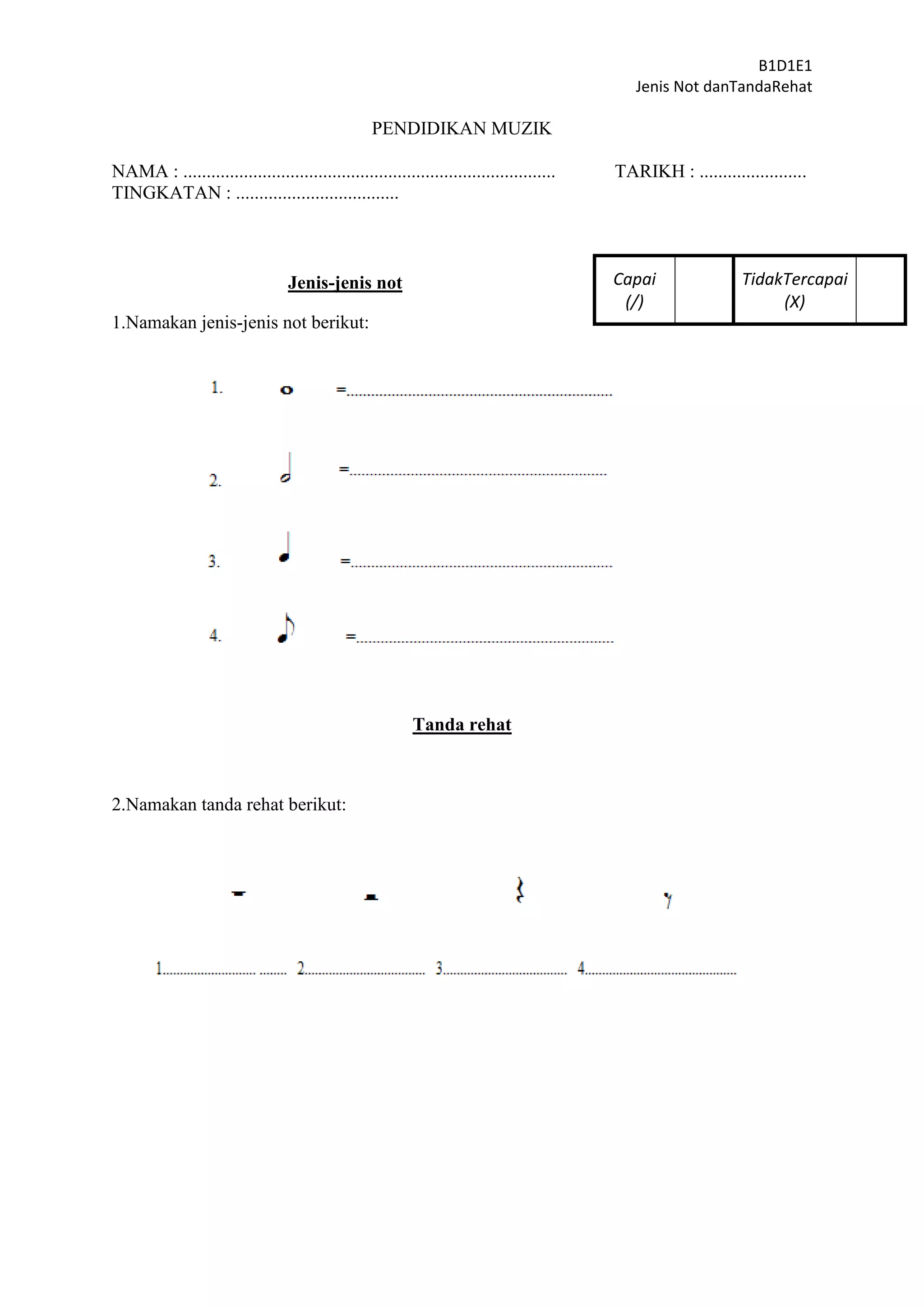PBS Pend. Muzik Ting.1_B1D1E1 Menamakan jenis not dan tanda rehat | DOCX