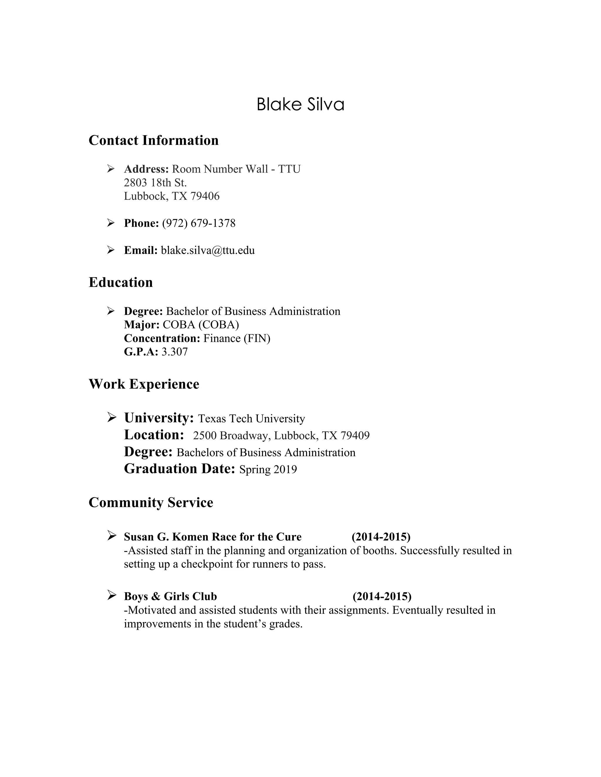 Blake Silva resume | PDF