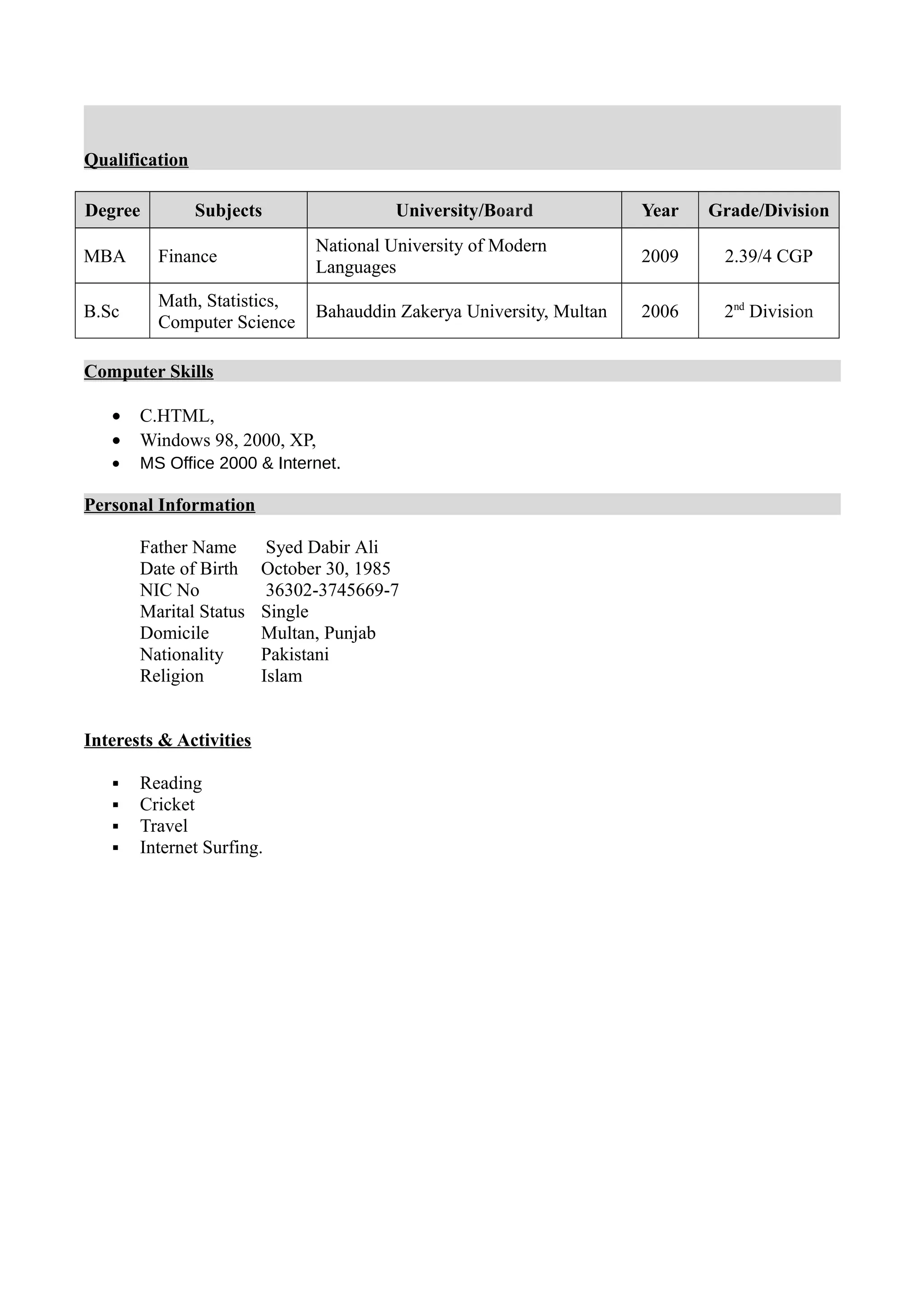 CV-Syed Junaid Ali-2017 | PDF