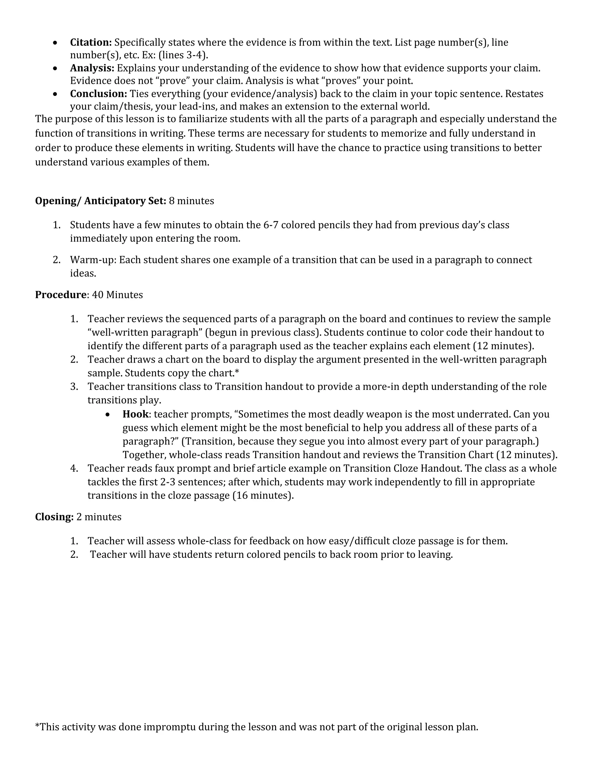 Coleman_Teaching Writing Sample Unit | PDF