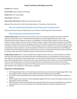 Coleman_Teaching Writing Sample Unit | PDF