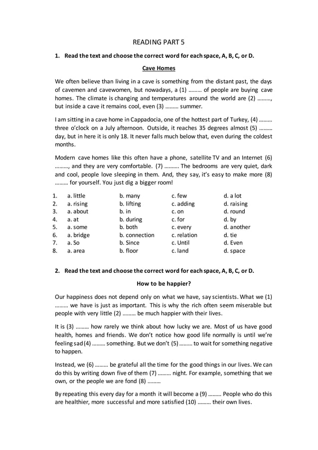 B1 exercises reading part 5 | DOCX