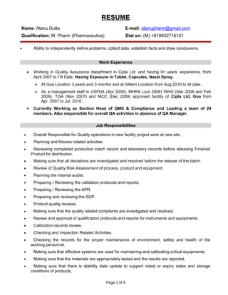 RESUME 1 | DOC | Pharmaceutical Industry | Industries