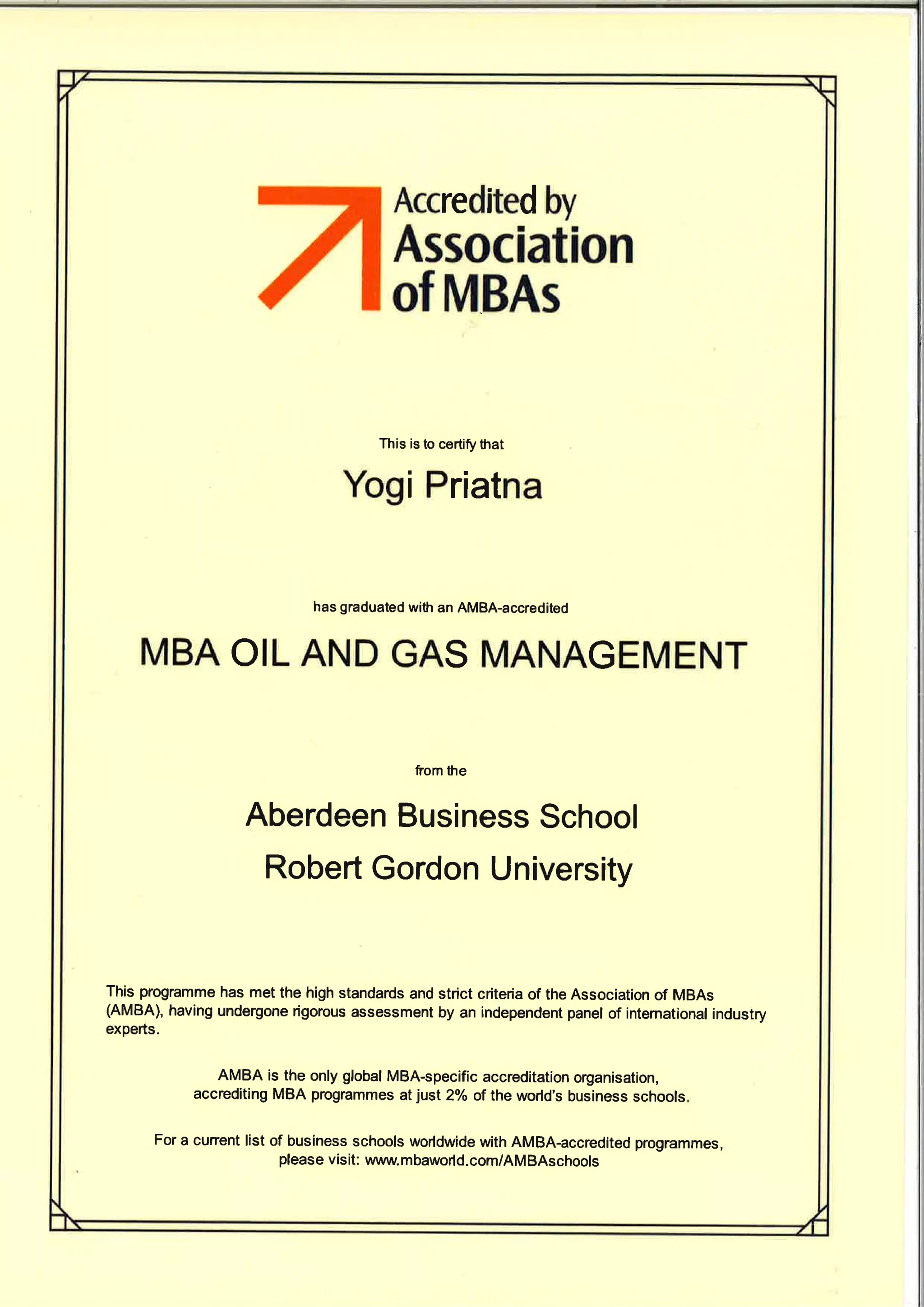 AMBA MBA Certificate_Yogi Priatna | PDF