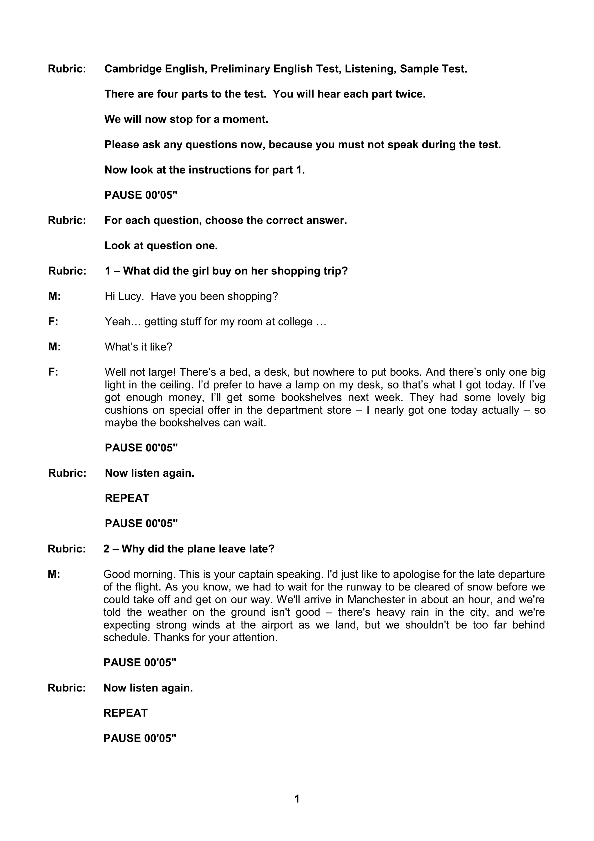 B1 Preliminary 2020 sample Listening - tape script.pdf