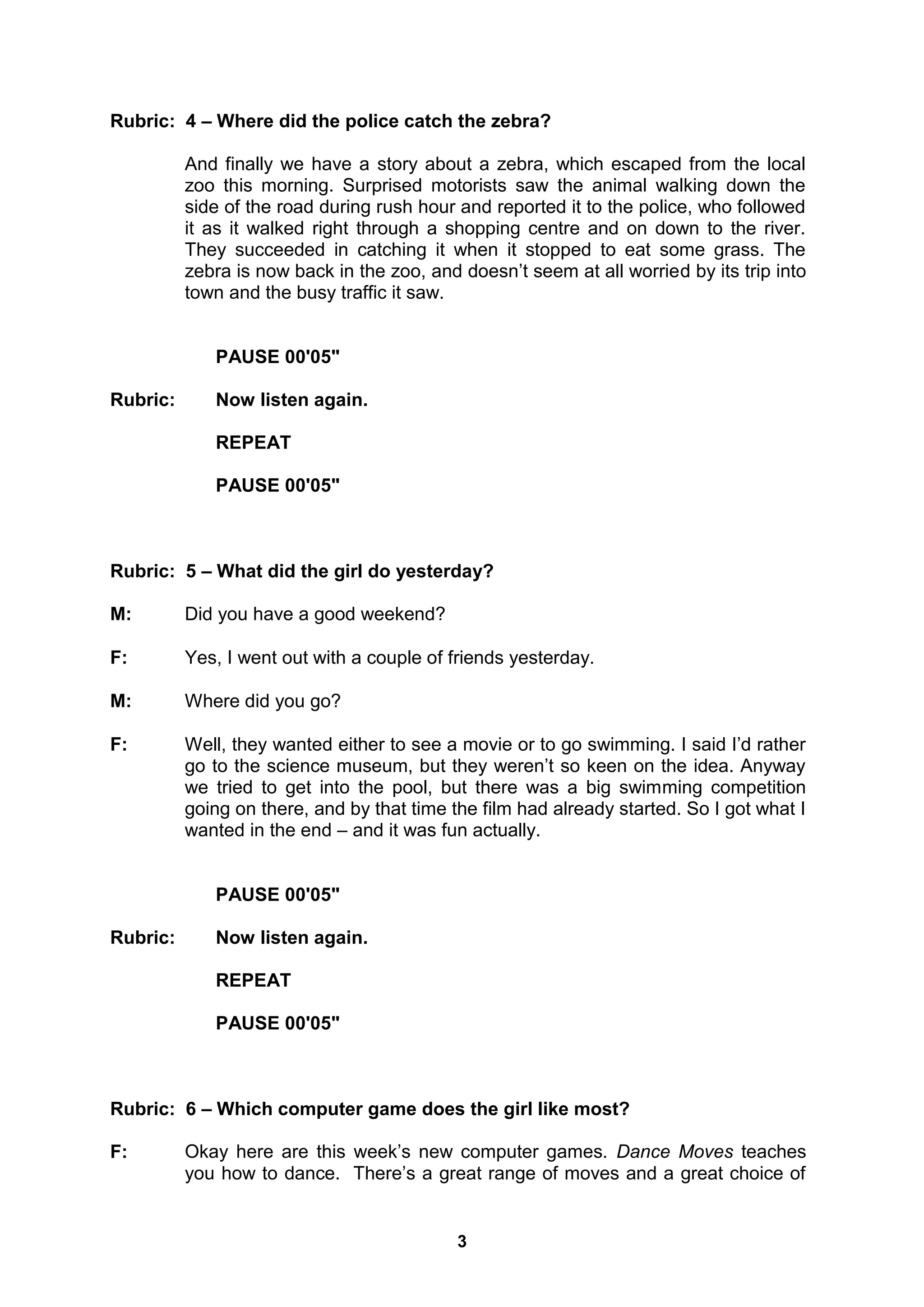 B1 preliminary schools 2020 sample tests listening script | PDF