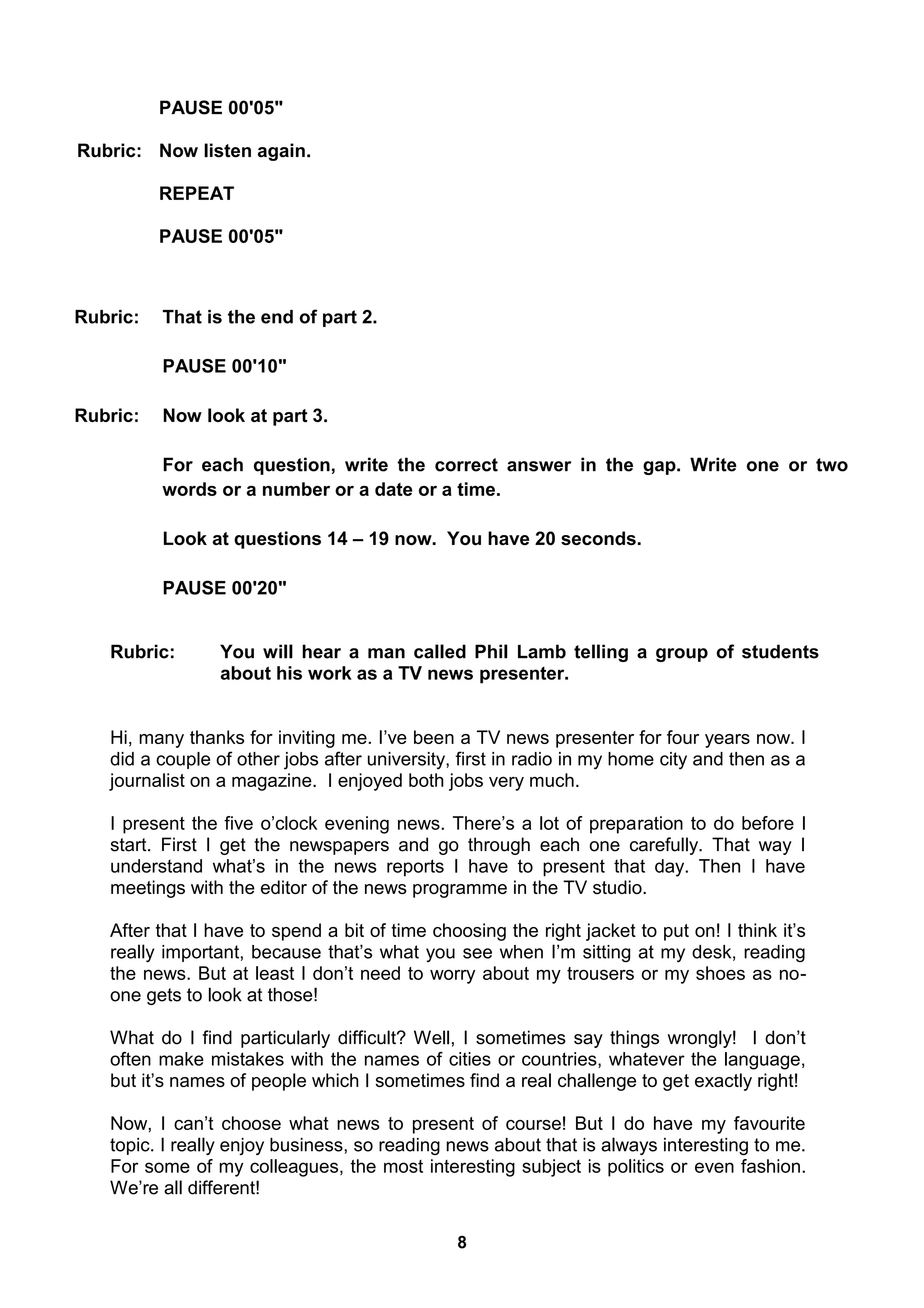 B1 preliminary schools 2020 sample tests listening script | PDF