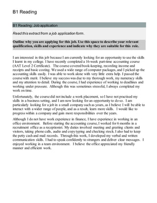 B1 reading 1 | DOCX | Resume Writing and Advice | Job Search