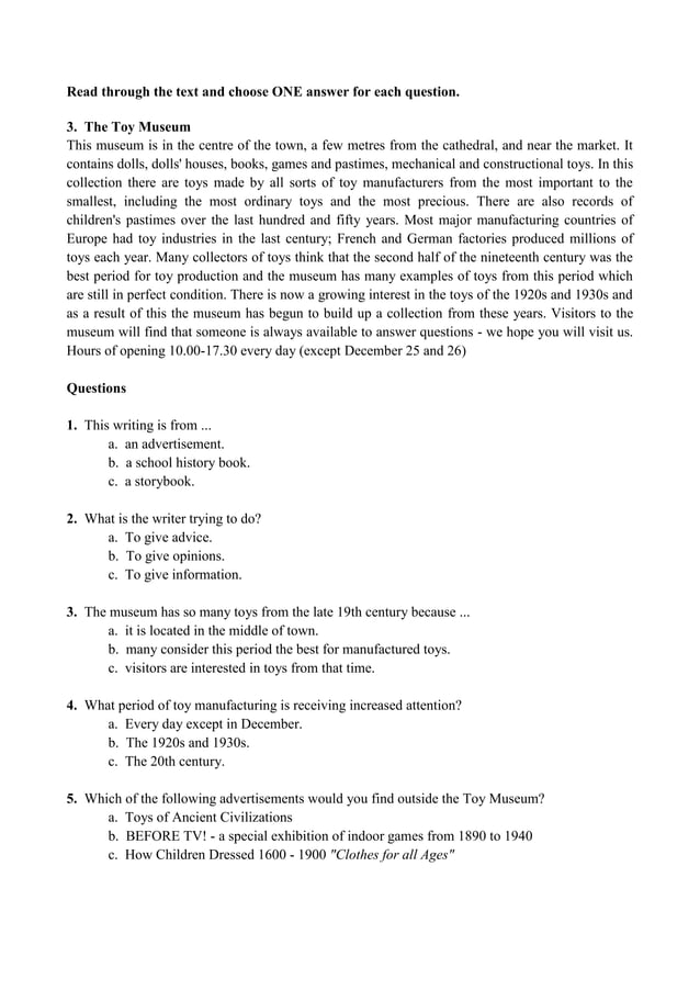 B1 reading comprehension | PDF