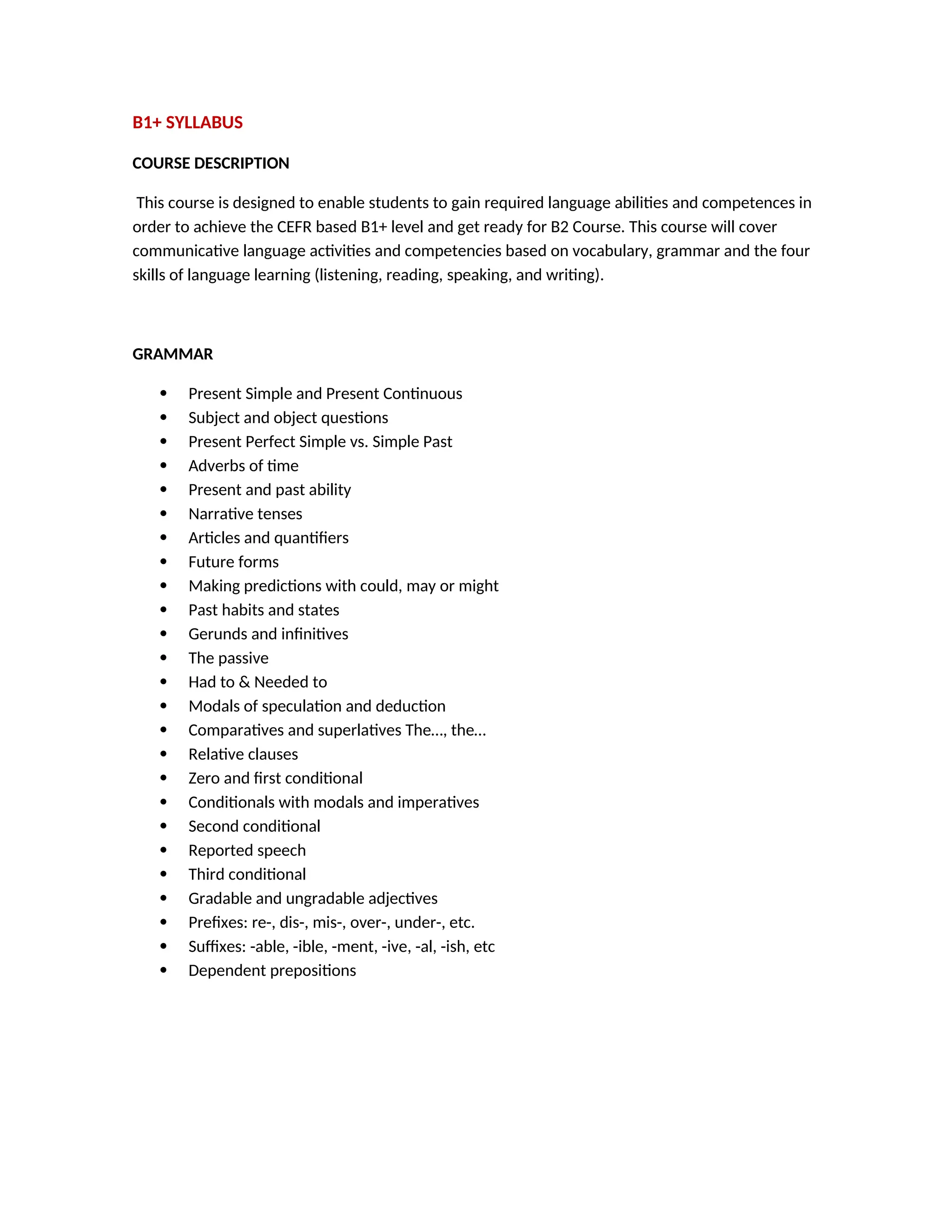 B1+ SYLLABUS.docx programa descriptivo de inglés con nivel b1+ | DOCX