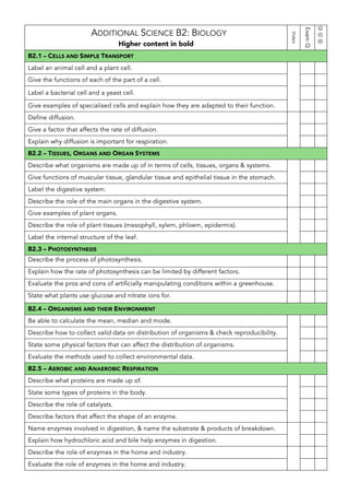 B2 checklist | PDF | Biological Sciences | Science