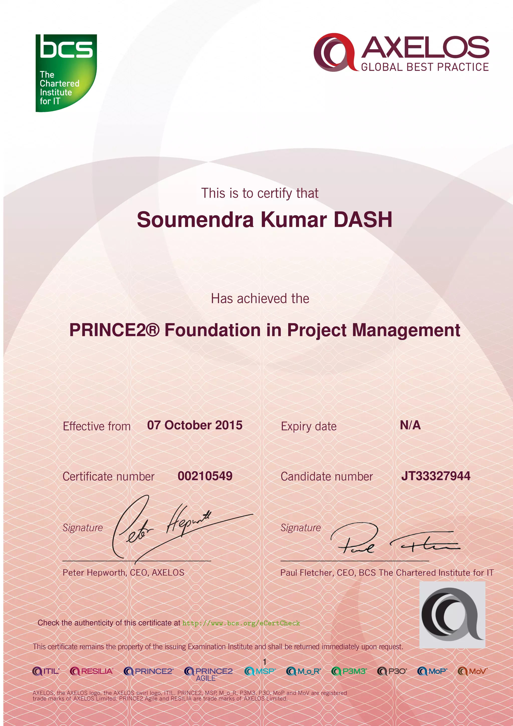 PRINCE2 Foundation Certificate | PDF