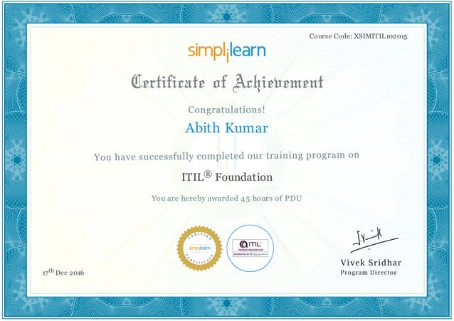 ITIL Course completion | PDF