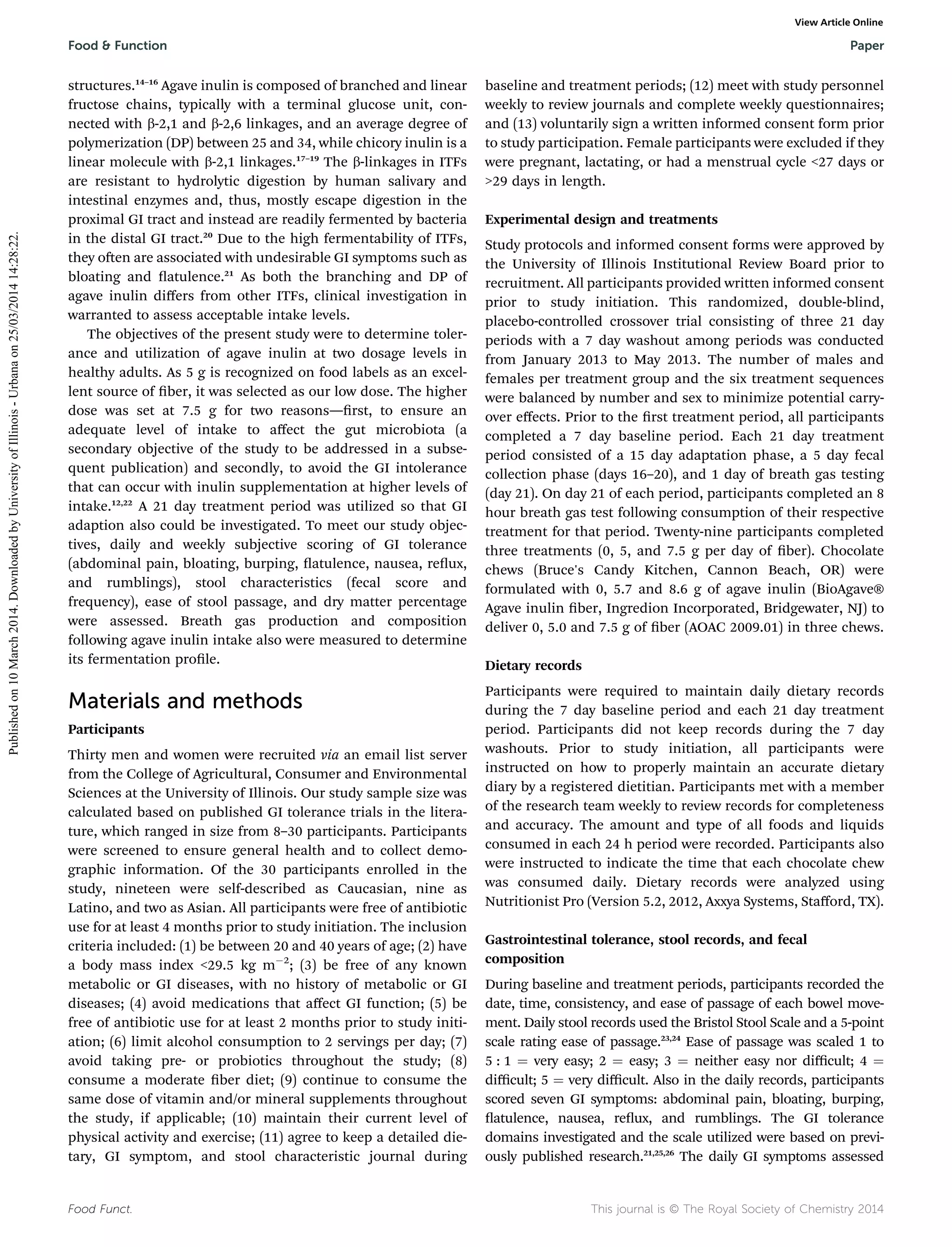 Gastrointestinal toleracne and utlization of agave inulin by healthy ...
