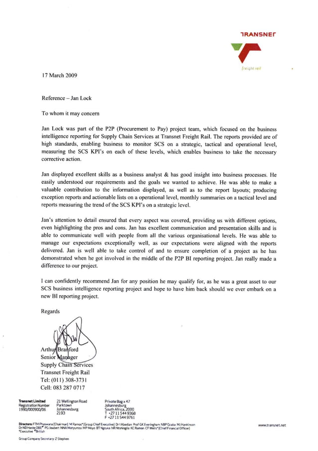 Reference Letter - Transnet 3 - Jan Lock | PDF
