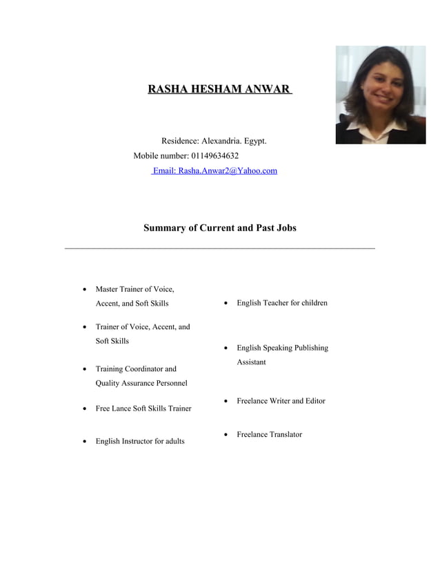 Rasha Anwar - CV and Cover Letter | DOC