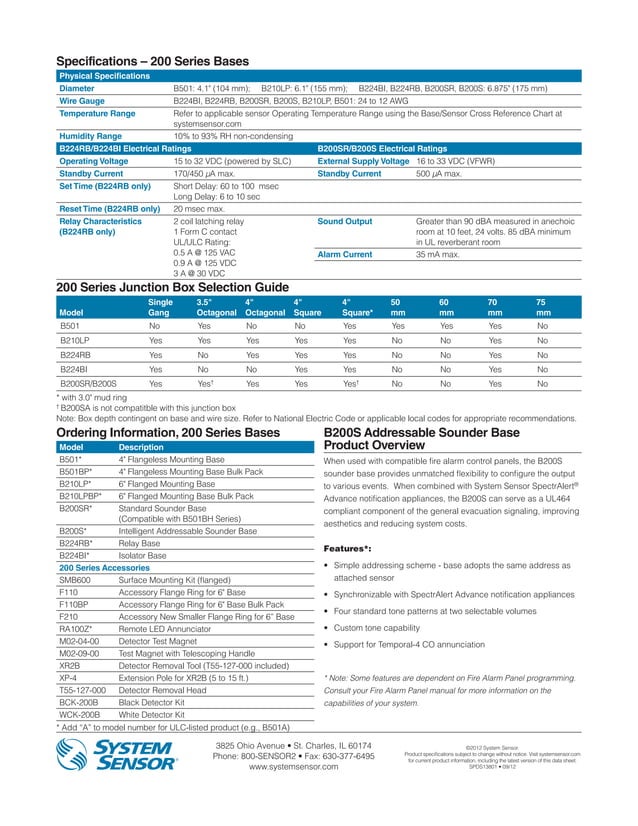 System Sensor B210LP Data Sheet | PDF | Home Appliances | Home & Garden
