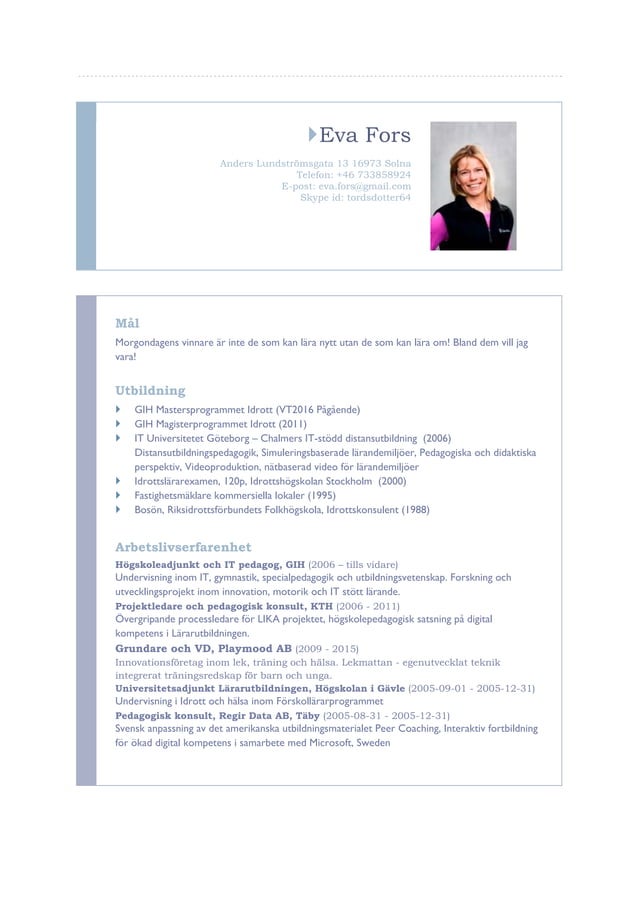 CV Eva Fors Update 2016 | PDF | Education