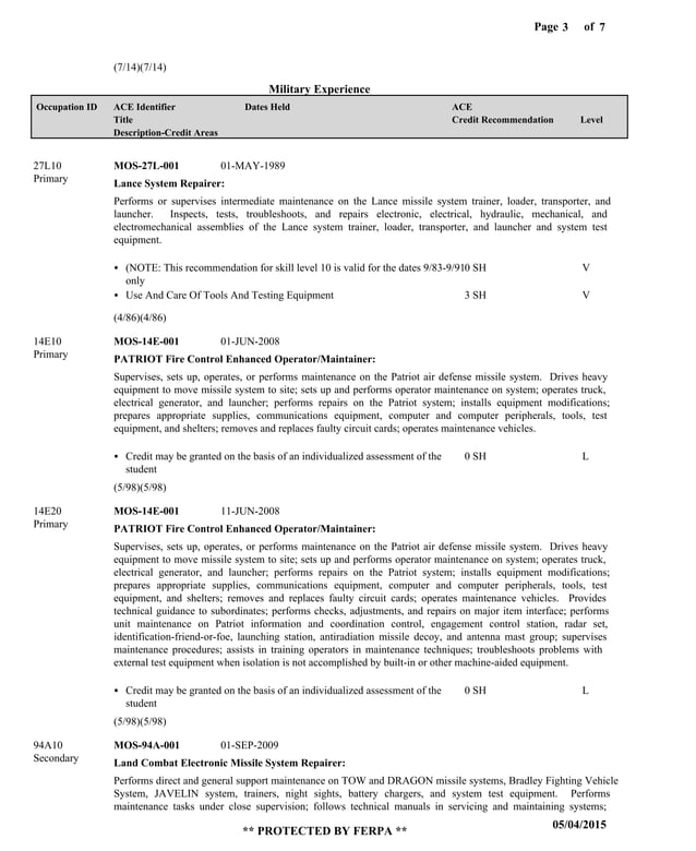 Joint Service Transcript | PDF