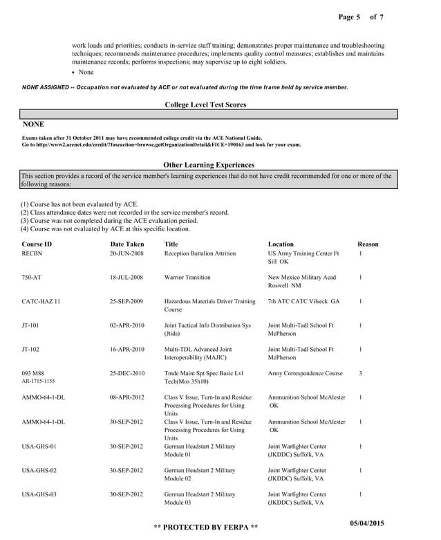 Joint Service Transcript | PDF