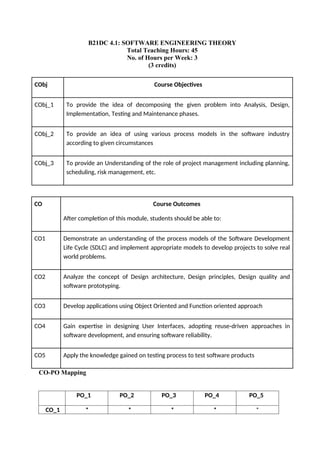 Software Engineering syllabus and lesson plan | DOCX