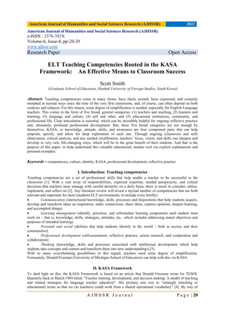 ELT Teaching Competencies Rooted in the KASA Framework: An Effective ...