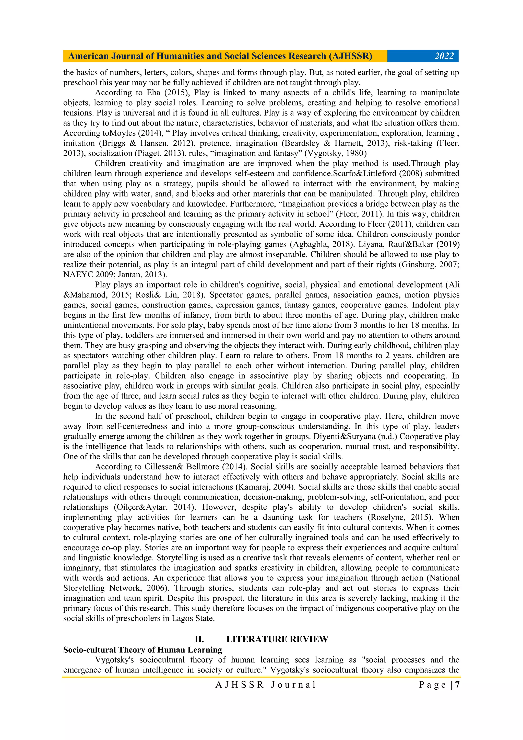 INDIGENOUS COOPERATIVE PLAY ON THE SOCIAL SKILLS OF PRESCHOOL PUPILS IN ...