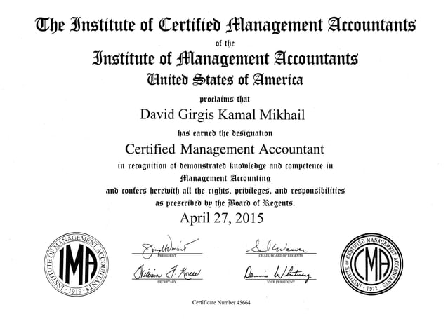 David's CMA Certificate | PPT