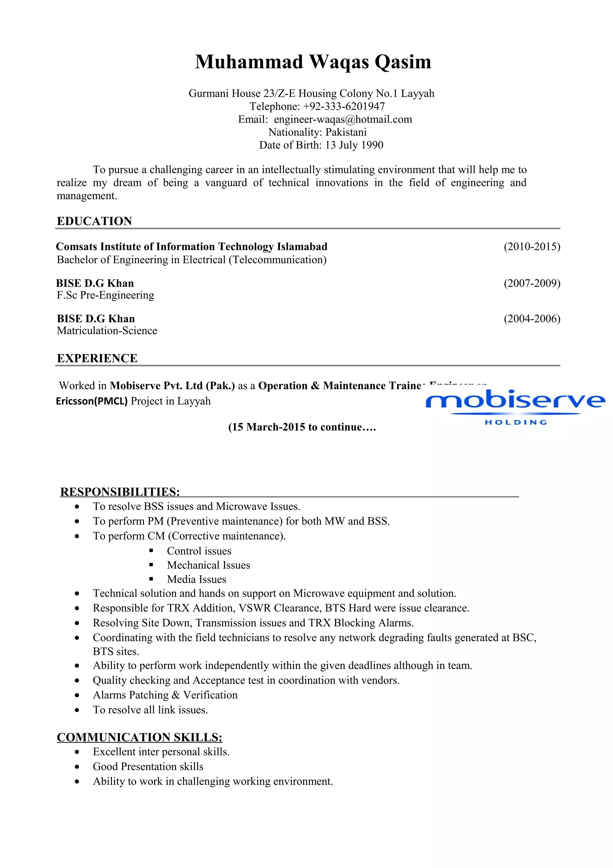 Waqas qasim New Cv | PDF